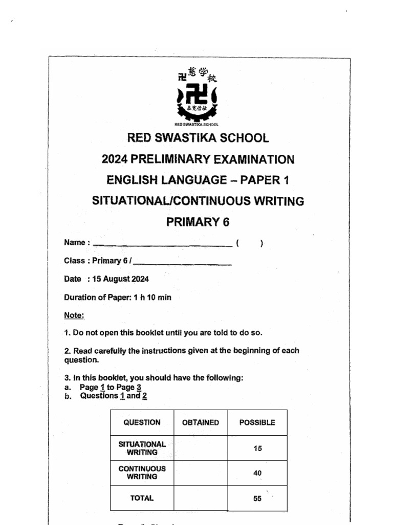 2024 P6 English Prelim Exam Red Swastika | PDF