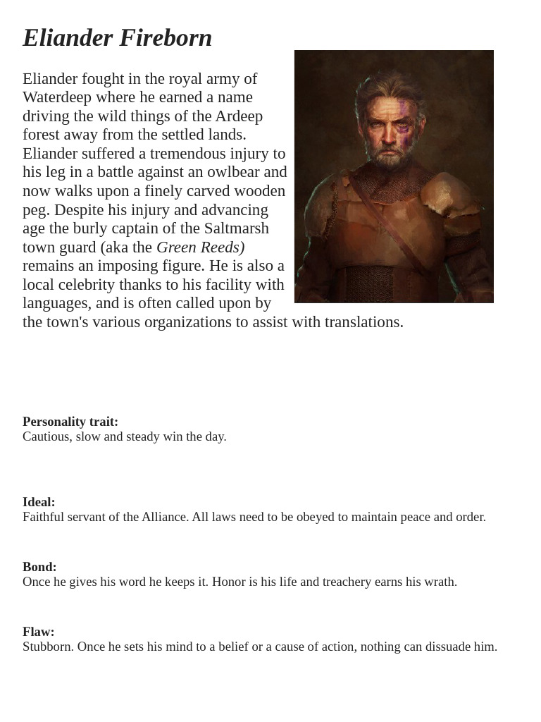Eliander Fireborn: Saltmarsh Guard Captain | PDF