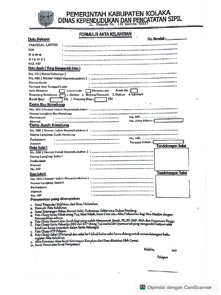 Formulir AKTA Kelahiran | PDF