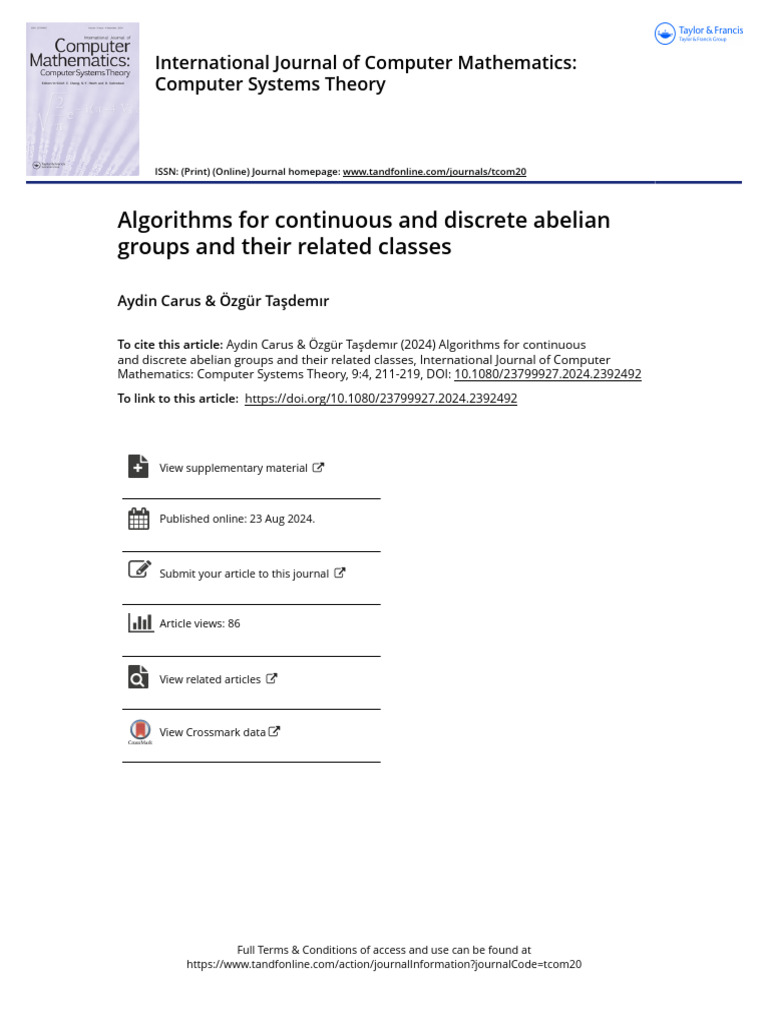 Algorithms For Continuous and Discrete Abelian Groups and Their Related Classes 04 | PDF | Group ...