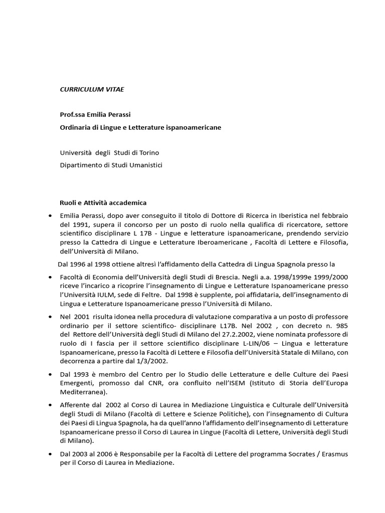 CV Emilia Perassi | PDF