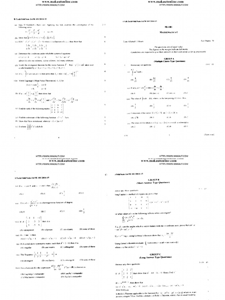 Btech M 101 Mathematics 2015 | PDF
