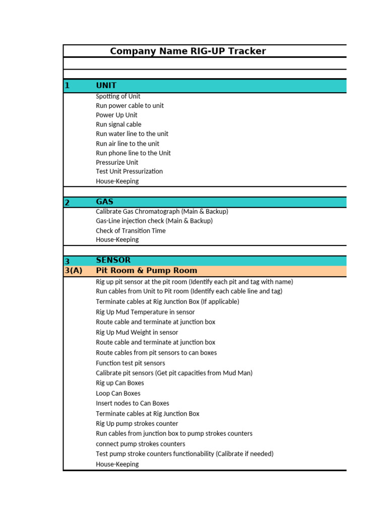 Rig Up - Mudlogging - Inspection Template-2 | PDF | Pump | Sensor