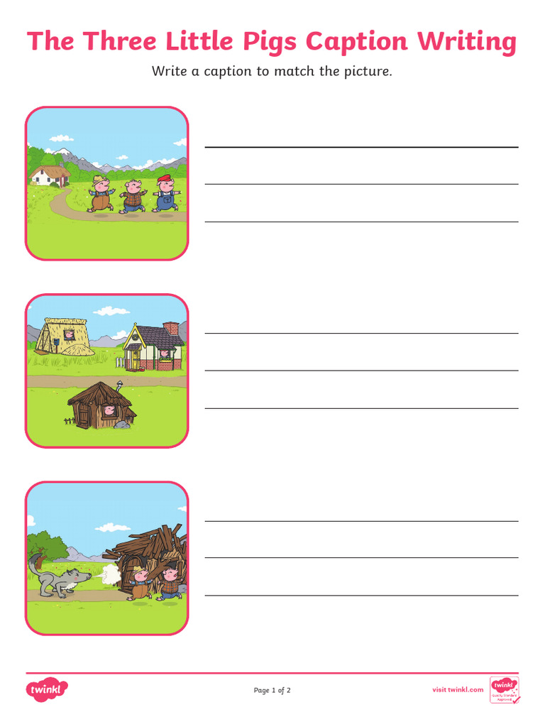 Three Little Pigs Caption Worksheet | PDF
