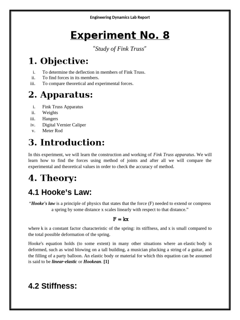 Experiment No. 8 | PDF | Truss | Mechanics