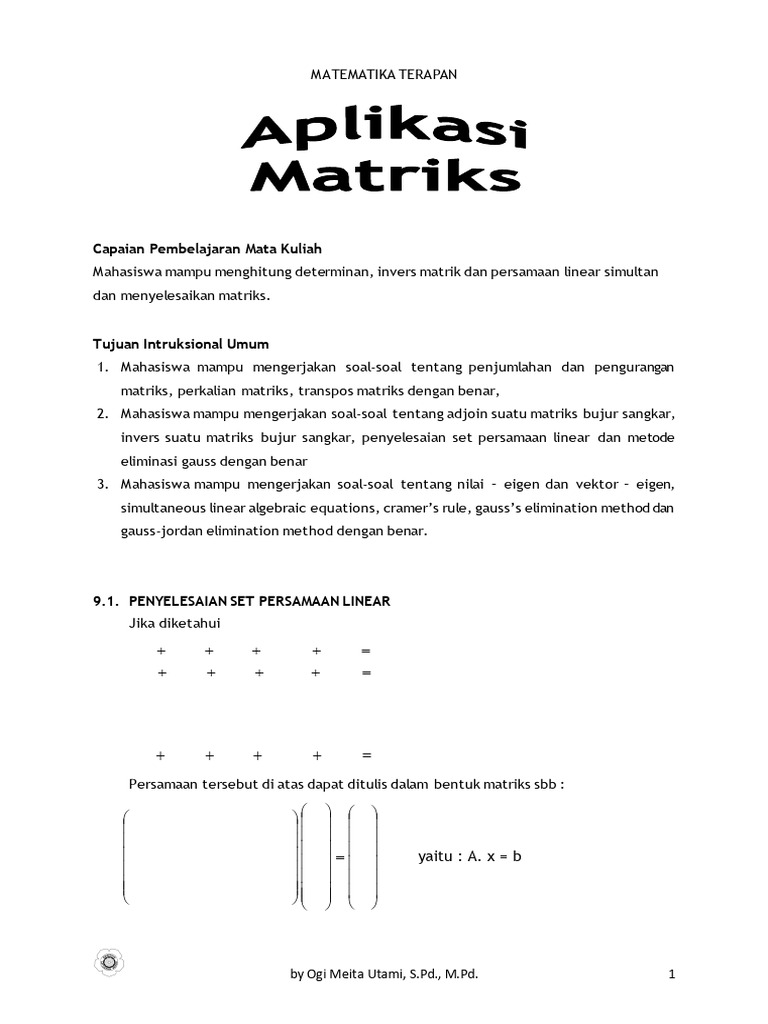 Penyelesaian Persamaan Linear Matriks | PDF