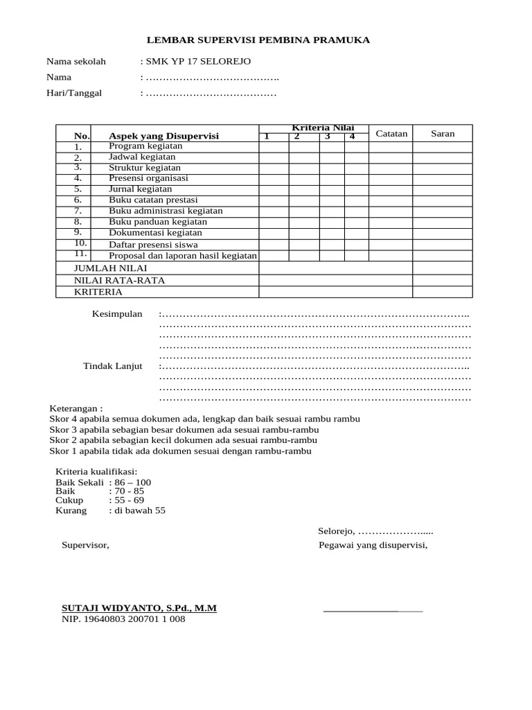 Lembar Supervisi Pembina Pramuka | PDF