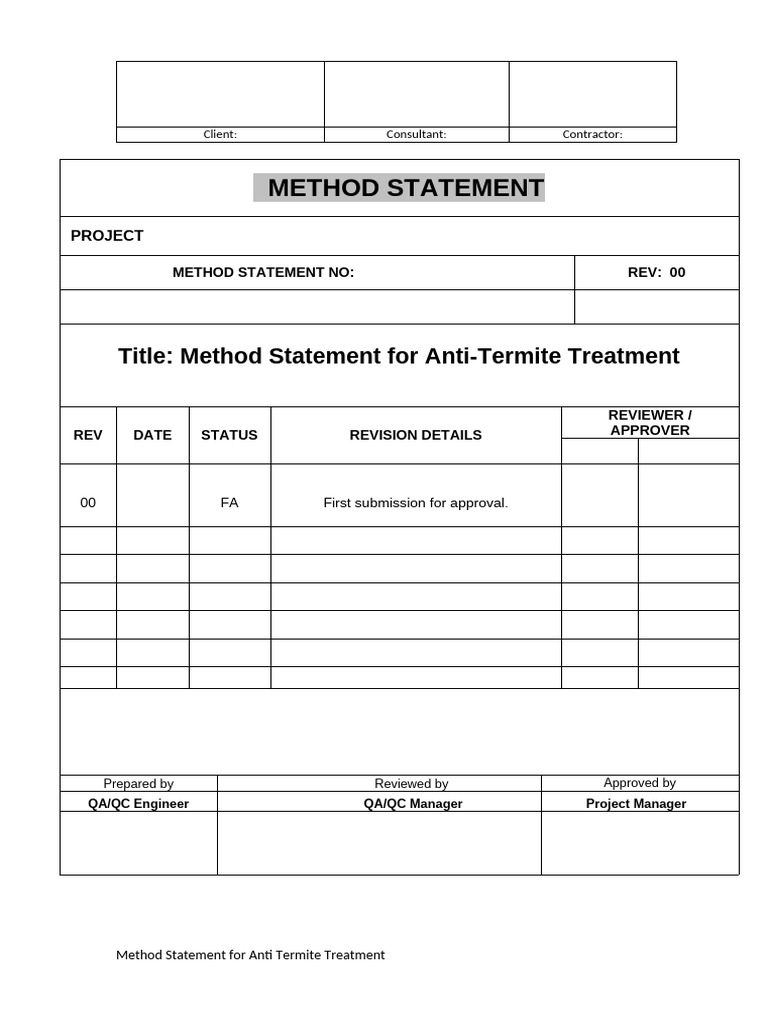 Method Statement for Anti Termite Treatment | PDF | Quality Assurance | Personal Protective ...