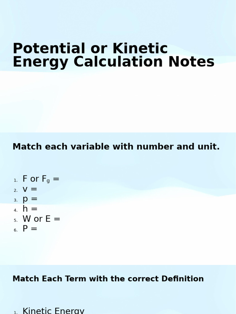 Potential or Kinetic Energy Calculation Notes | PDF