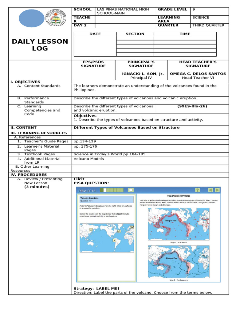 Q3 DLP DAY2 W1 Types of Volcanoes Shape | PDF | Volcano | Lava