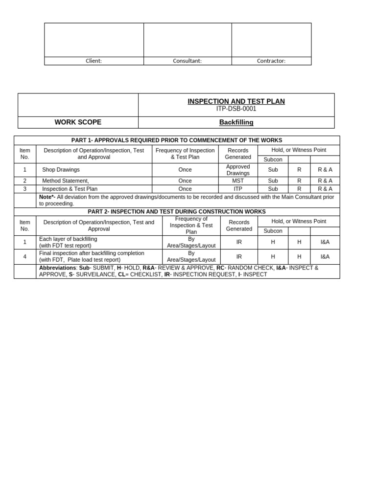 ITP Backfilling 0001 | PDF