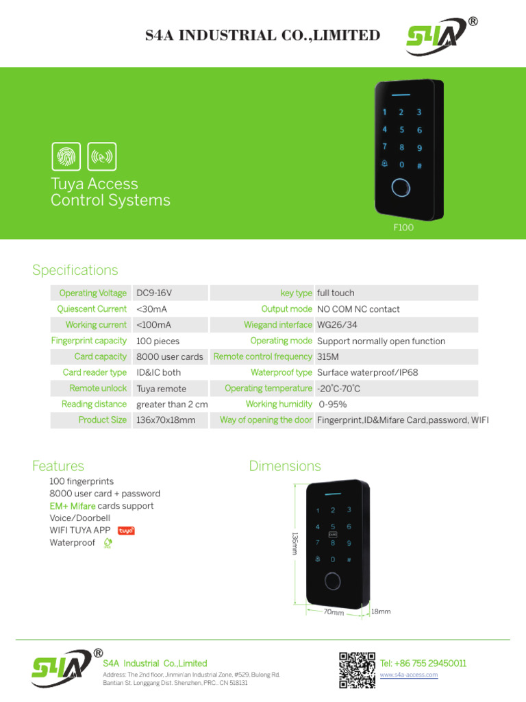Tuya Smart WiFi Access Control Systems With EM and Mifare-Touch Keypad ...