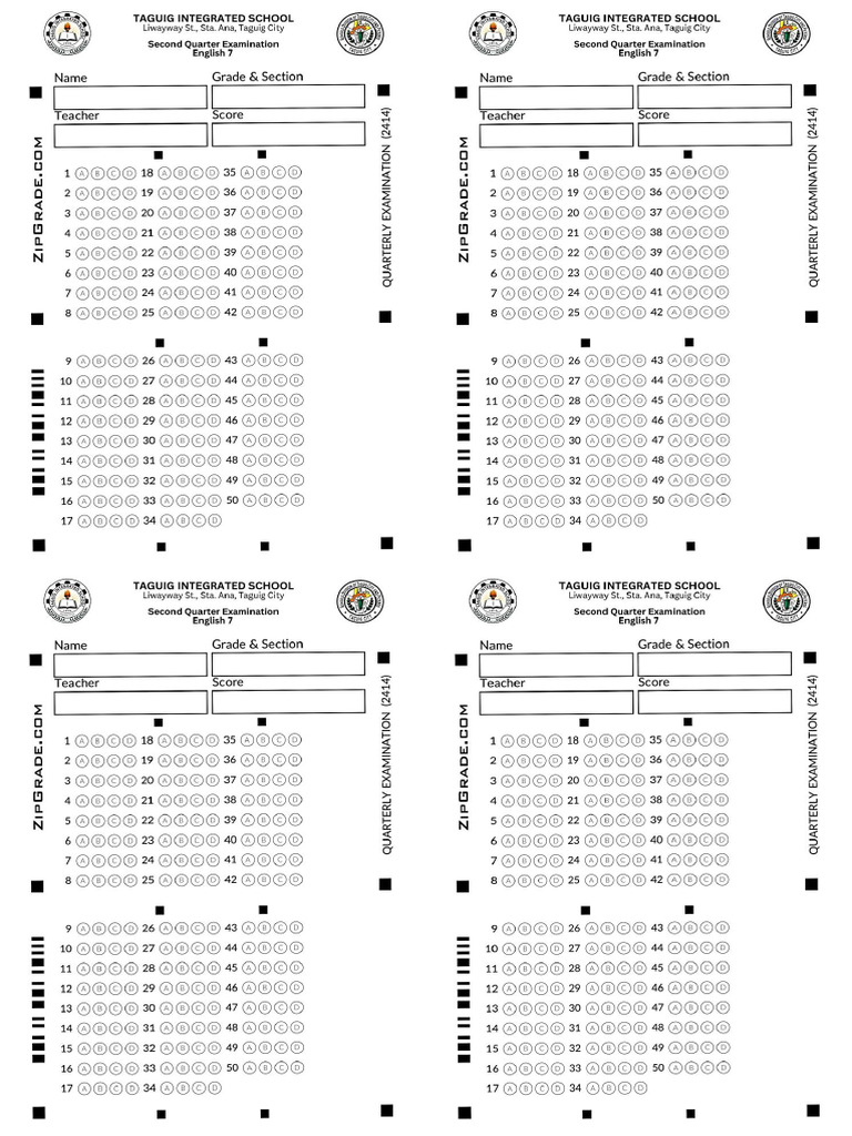 Q2 G7 English Answer Sheet | PDF