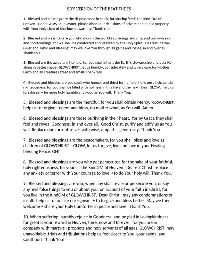 Ed's Beatitudes: A Spiritual Reflection | PDF | Religious Belief And ...