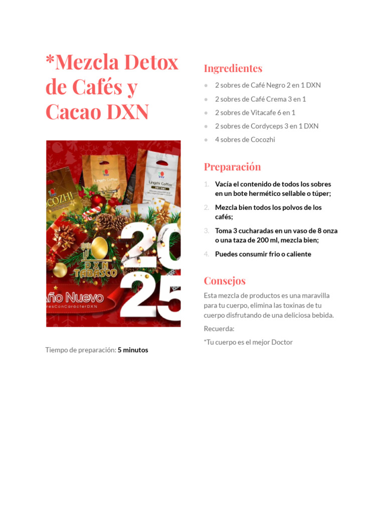 Mezcla Detox de Cafés y Cacao DXN | PDF