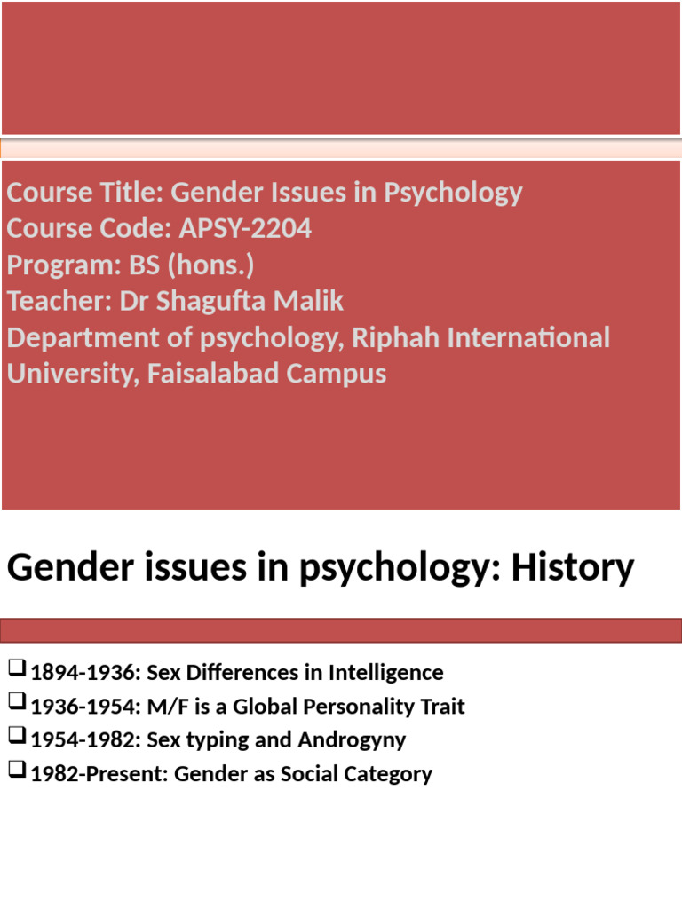 Gender Issues in Psychology History, PPT 2 | PDF | Gender | Gender Studies