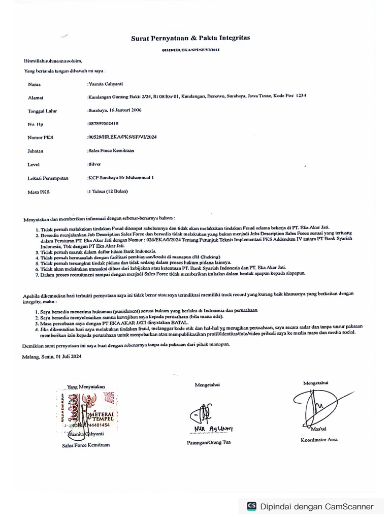 Pakta Integritas | PDF