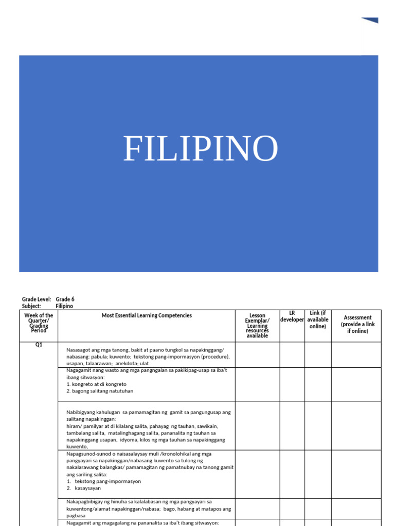 Essential Competencies in Filipino 6 | PDF