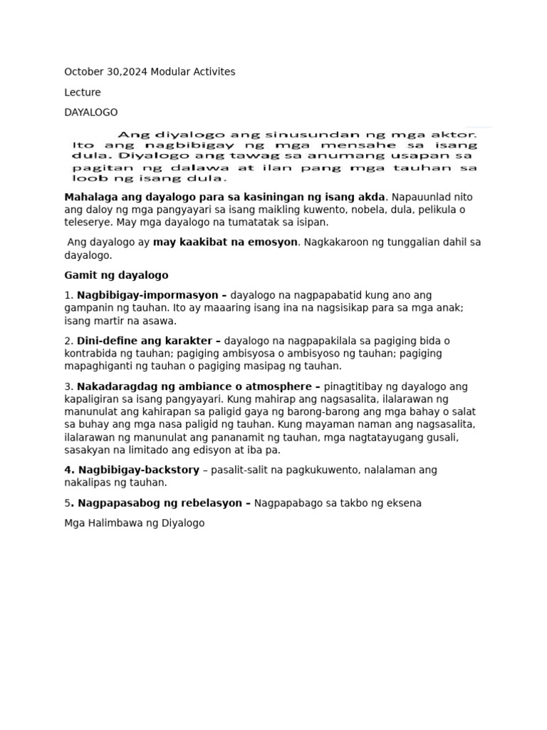 October 30 Modular Activities Diyalogo | PDF