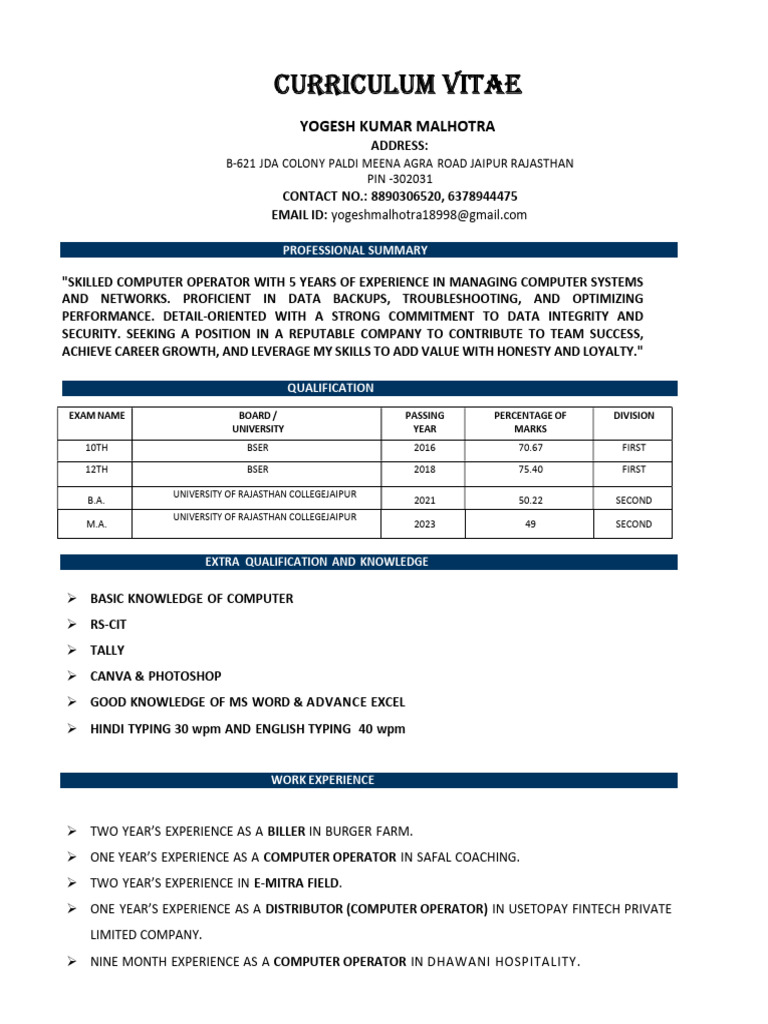 Yogesh Computer Operater | PDF