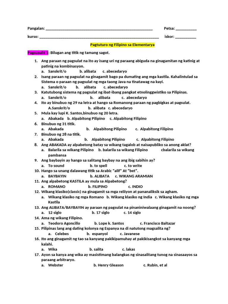 Final Exam Filipino | PDF