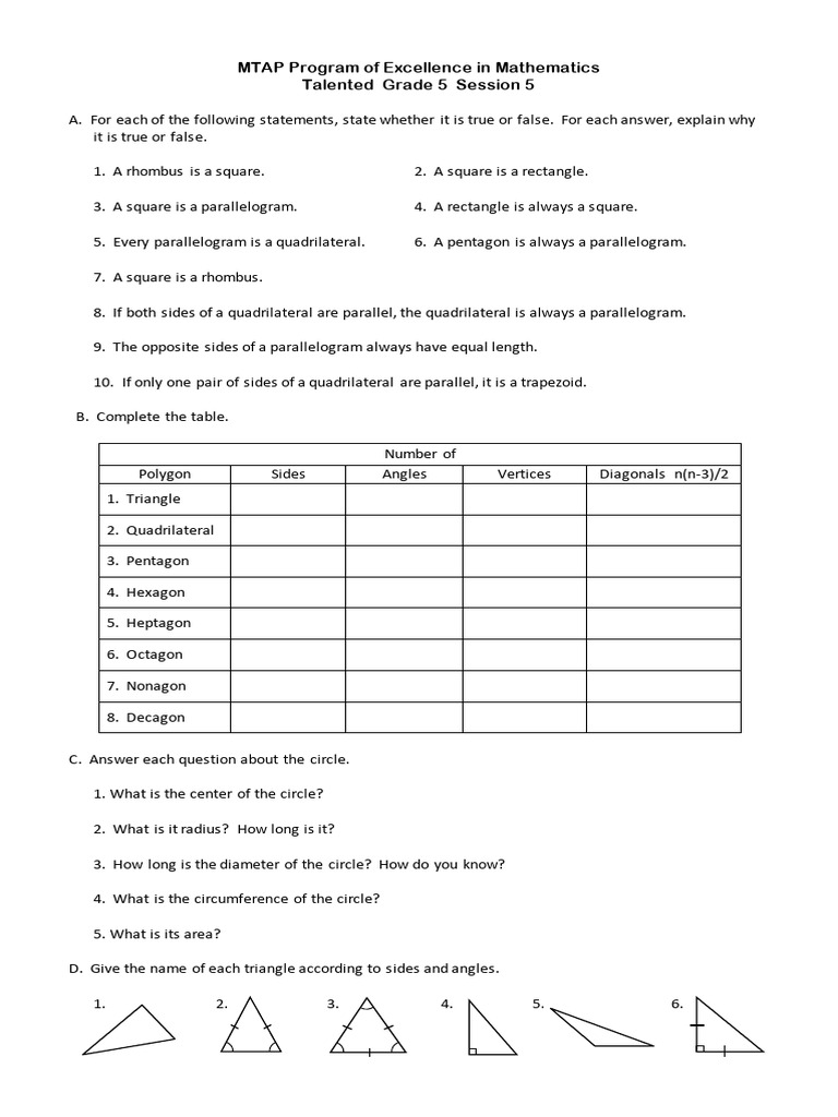 Grade 5 Math Excellence Program Tasks | PDF | Rectangle | Geometric Shapes