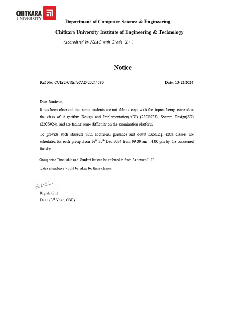 Circular 20241213161849 Remedial Classes Notice | PDF