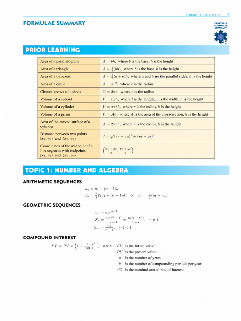 Topic 0 - Formulae Summary | PDF Topic 0 - Formulae Summary | PDF