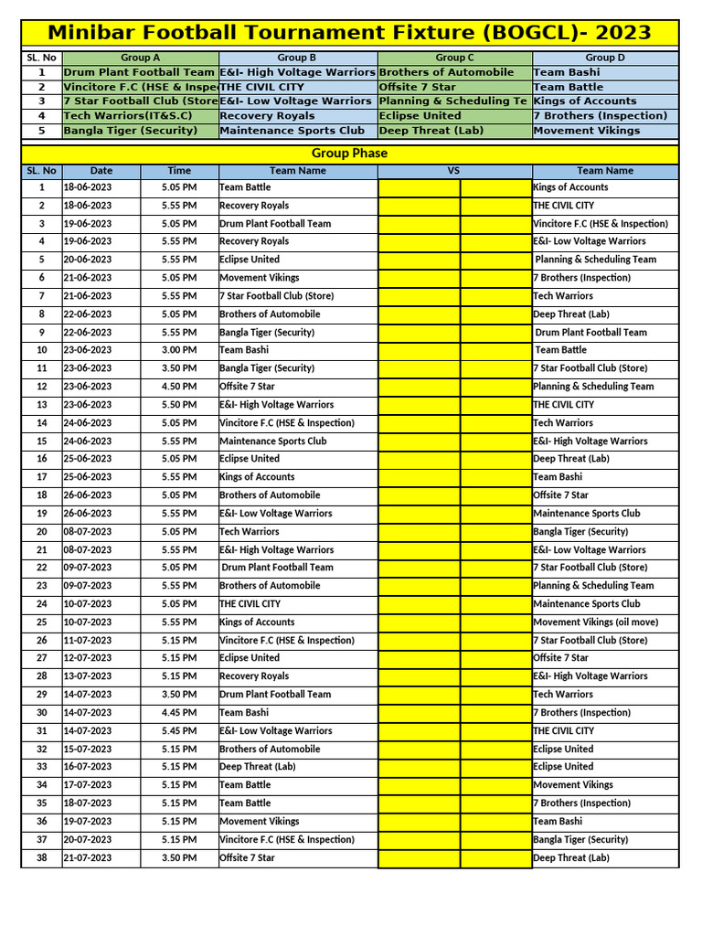 Minibar Football Tournament 2023 Schedule | PDF