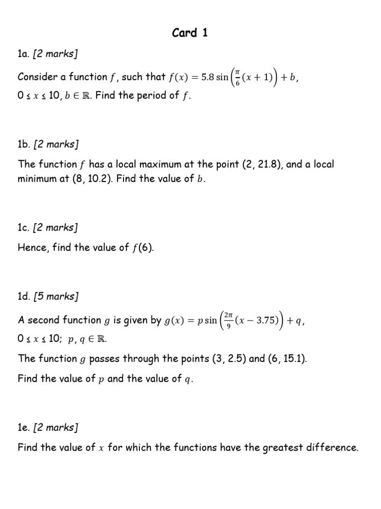 Functions P2 Qs - Cards 1 | PDF | Function (Mathematics) | Applied ...