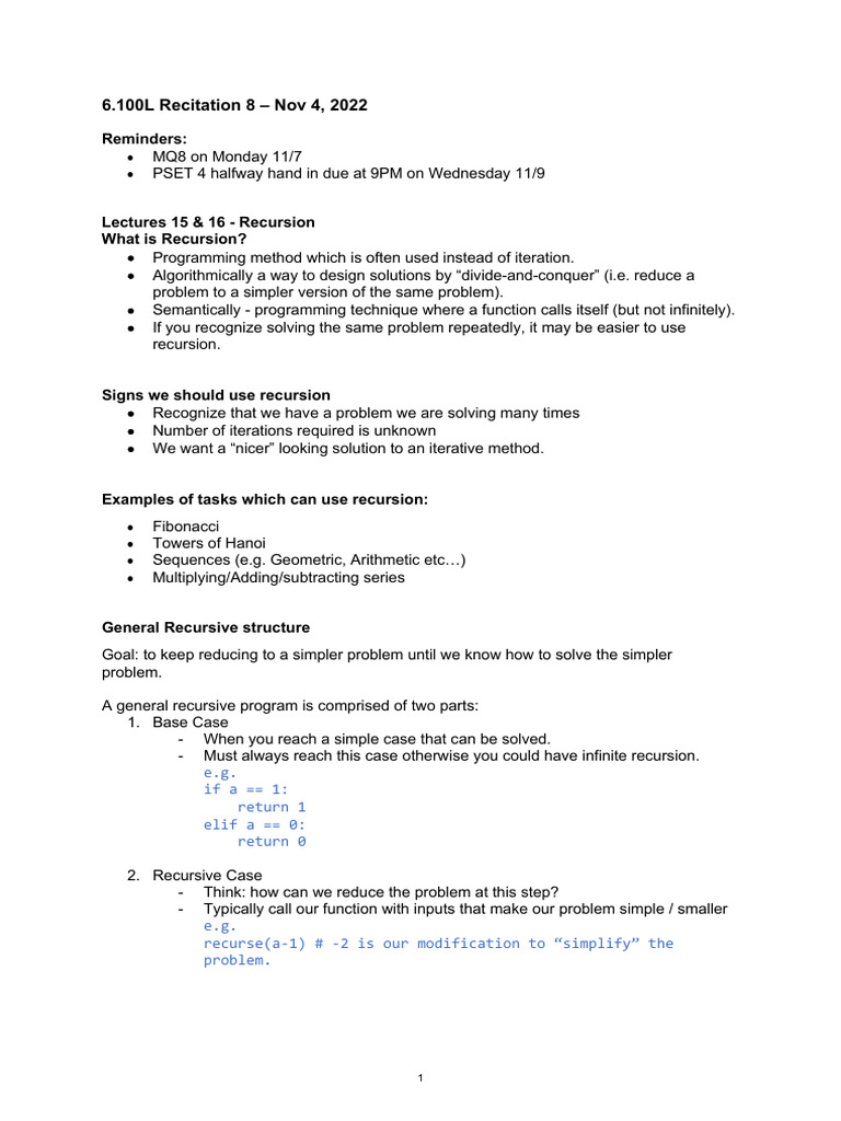 Intro to Recursion for CS Students | PDF