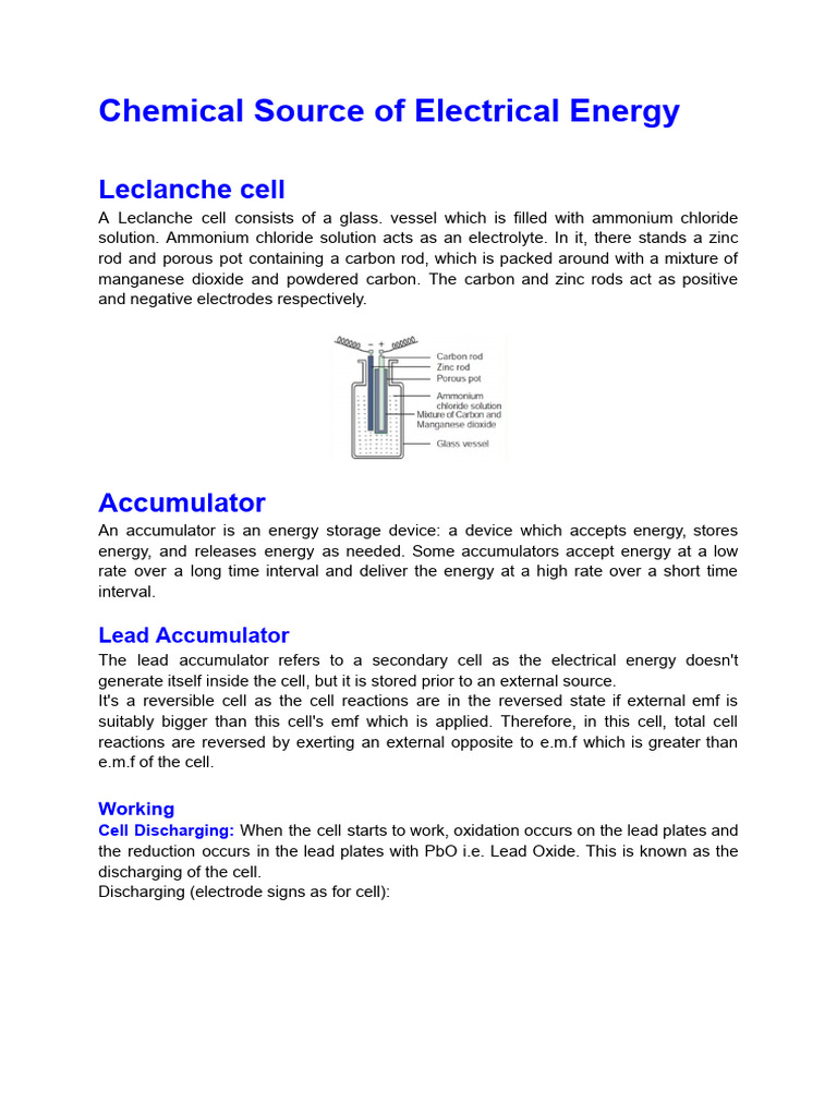 Chemical Source of Electrical Energy | PDF | Fuel Cell | Rechargeable ...