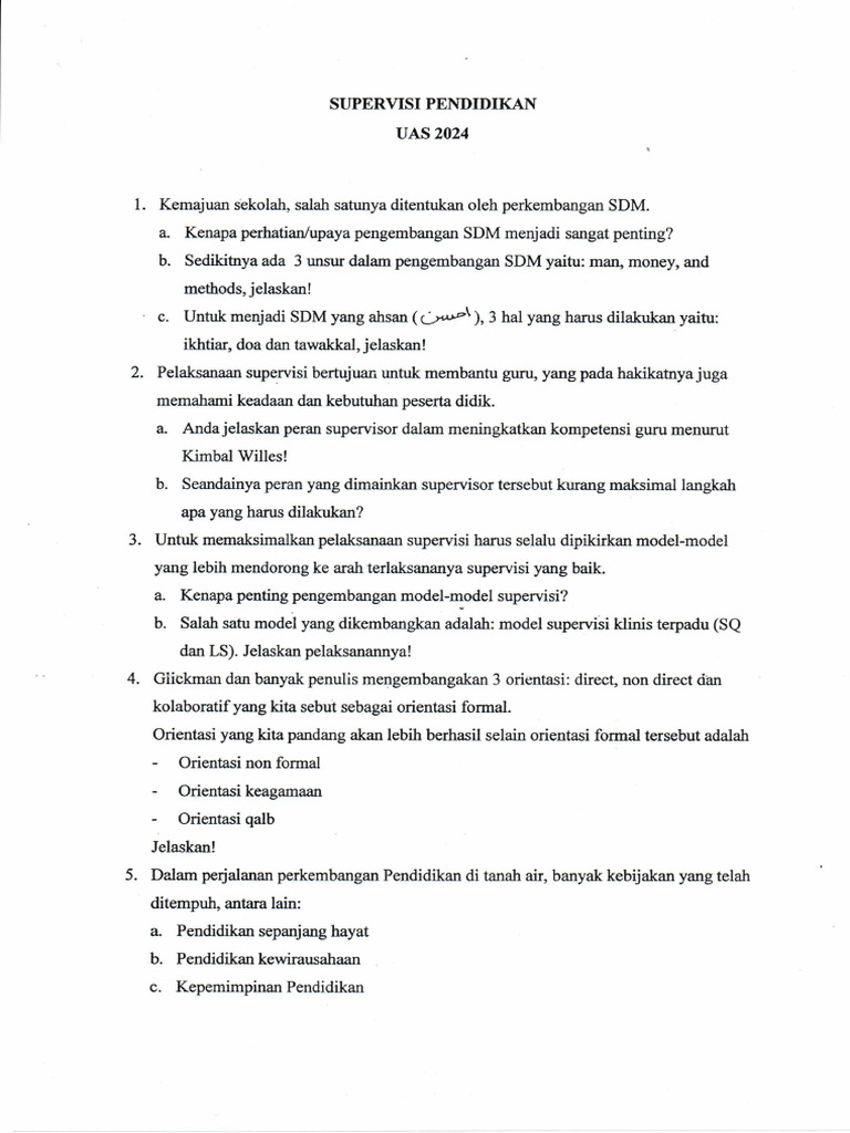 UAS MK Supervisi Administrasi Prof. Yurnalis Etek h.1 2024 | PDF