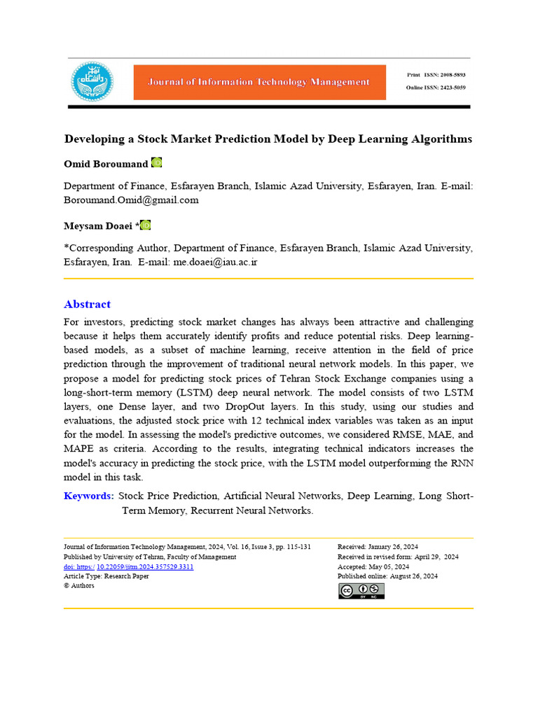 JITM Volume 16 Issue 3 Pages 115-131 | PDF | Deep Learning | Artificial ...
