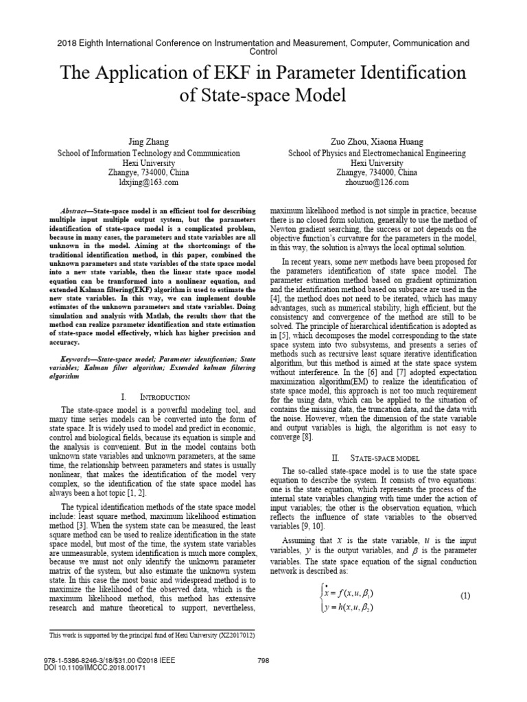 The Application of EKF in Parameter Identification of State-Space Model | PDF