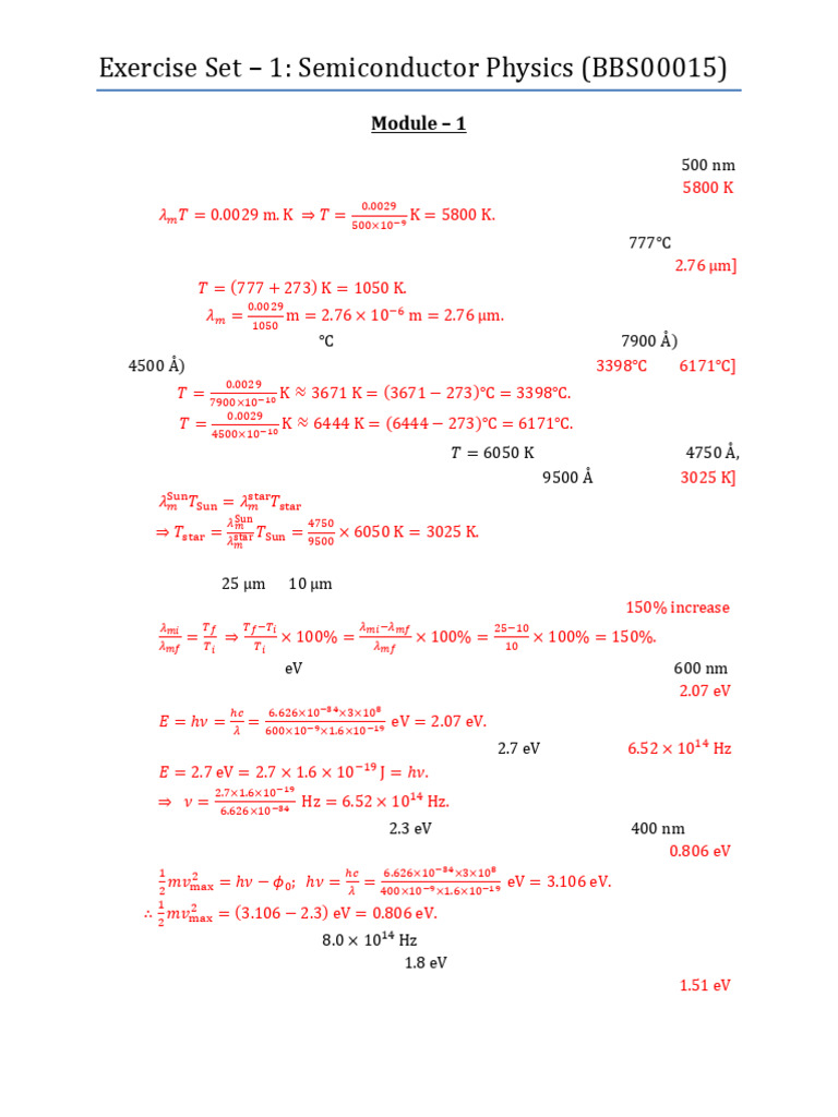 Semiconductor Physics Exercises | PDF | Electronvolt | Electron
