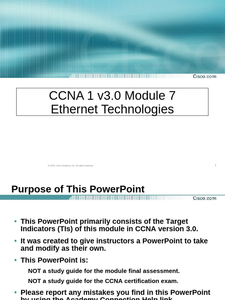 CCNA1v3_Mod07 | PDF | Cisco Certifications | Telecommunications
