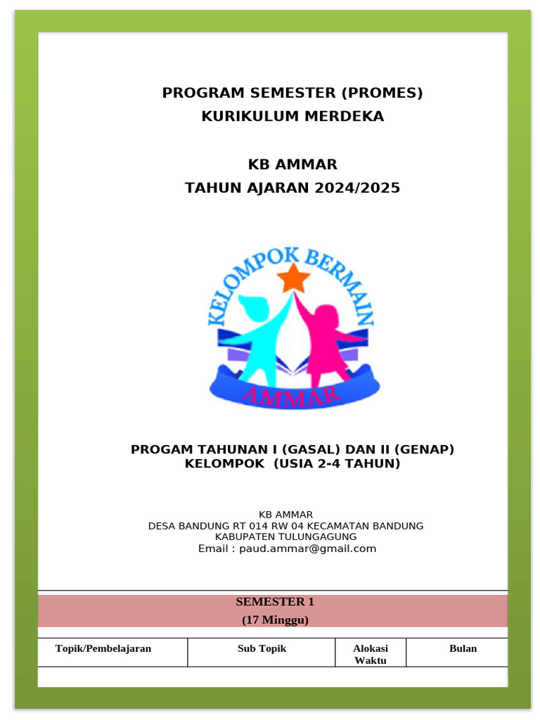 Program Semester Paud Tahun 2024 | PDF