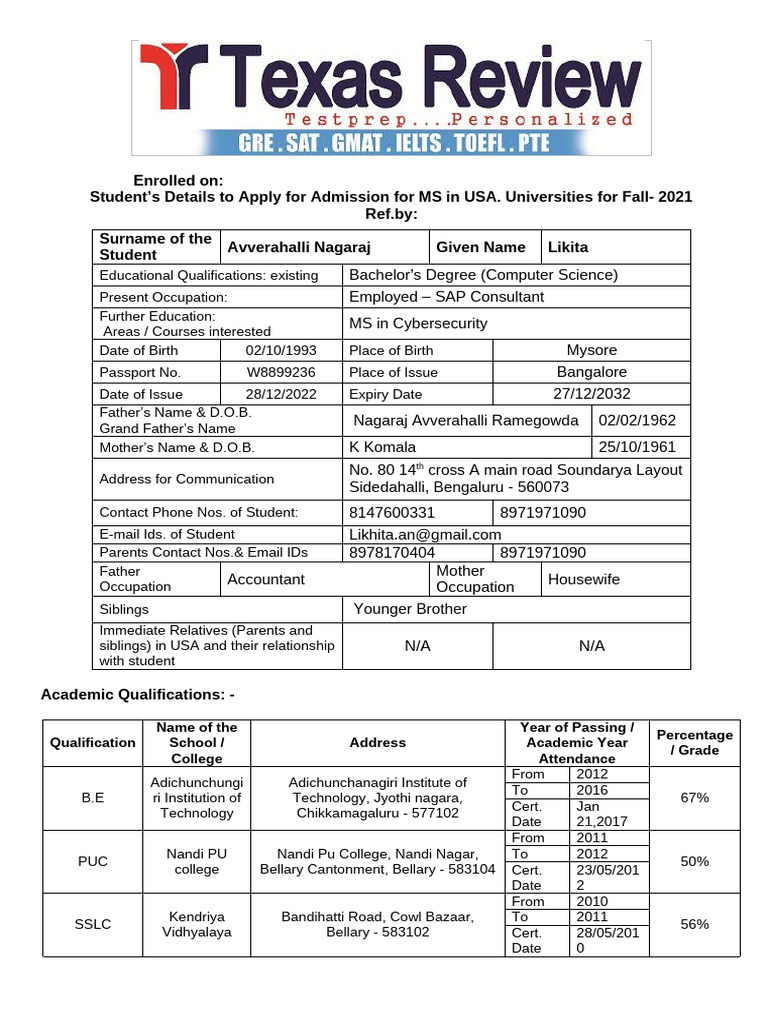 TR Form US (1) Likhita | PDF