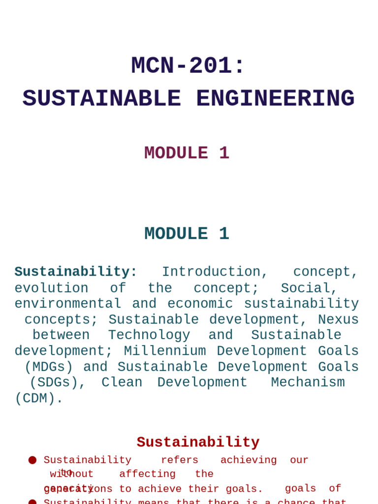 Module 1-Mcn-201 - Sustainable Engg | PDF | Millennium Development Goals | Sustainability