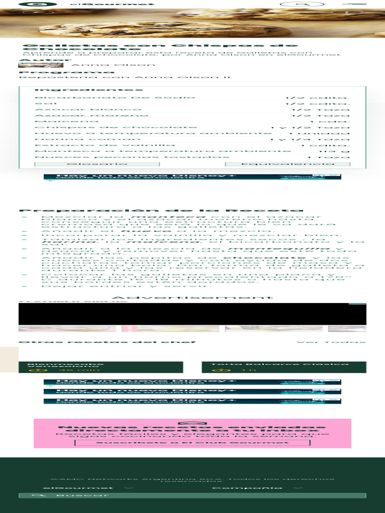 Galletas Con Chispas de Chocolate - El Gourmet | PDF