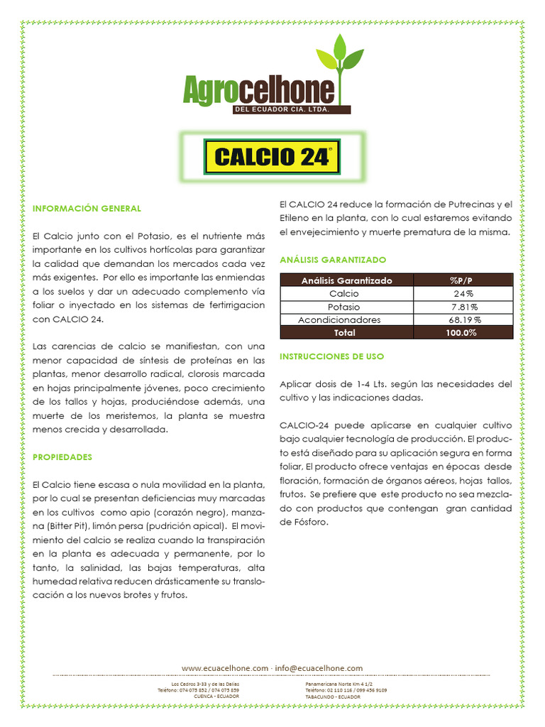 Uso y Beneficios del Calcio 24 en Cultivos | PDF | Calcio | Hoja