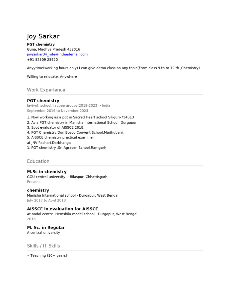 Resume Joy Sarkar | PDF