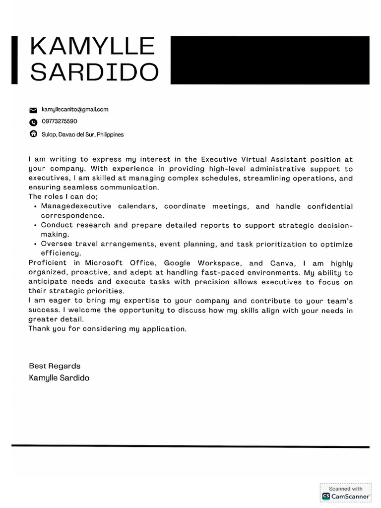 Cover Letter EXEC VA | PDF