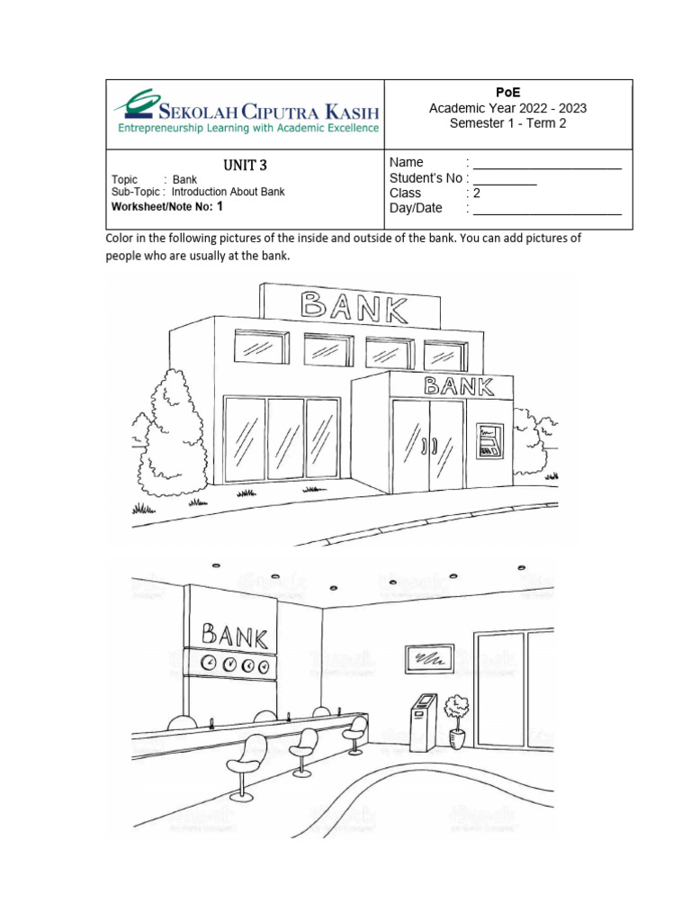 Bank Introduction Worksheet for Kids | PDF