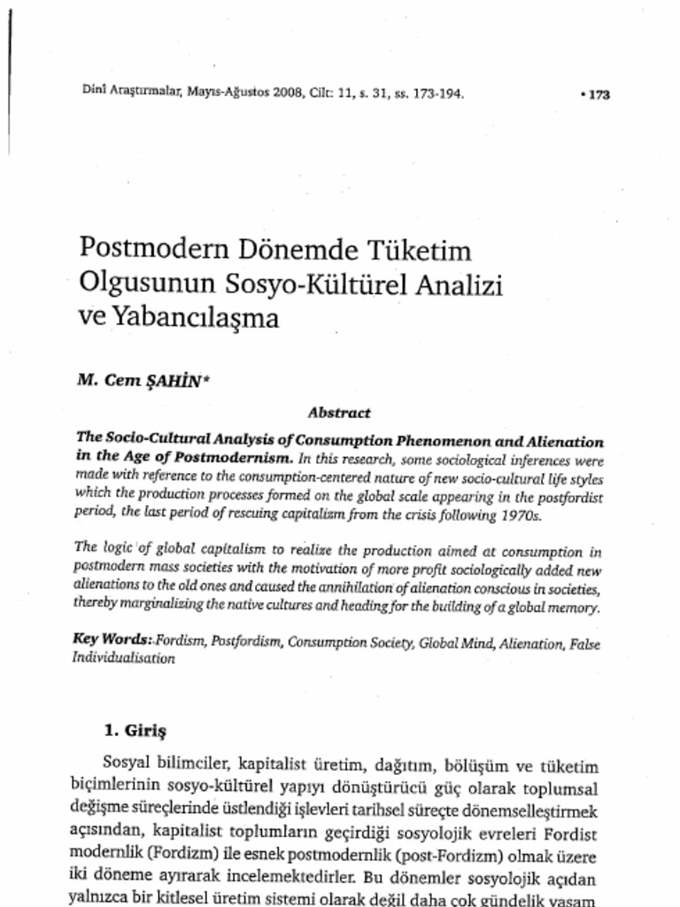 Postmodern D - Nemde T - Ketim Olgusunun Sosyo-K - LT - Rel Analizi Ve ...