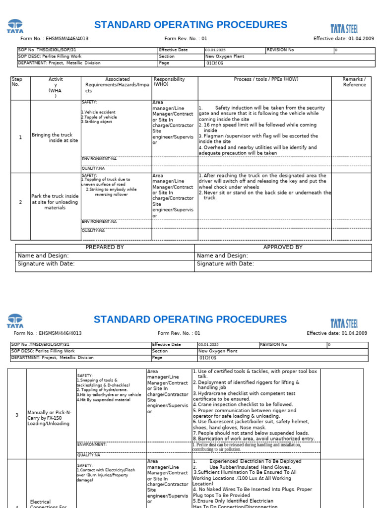 SOP PERLITE | PDF | Electrician | Crane (Machine)