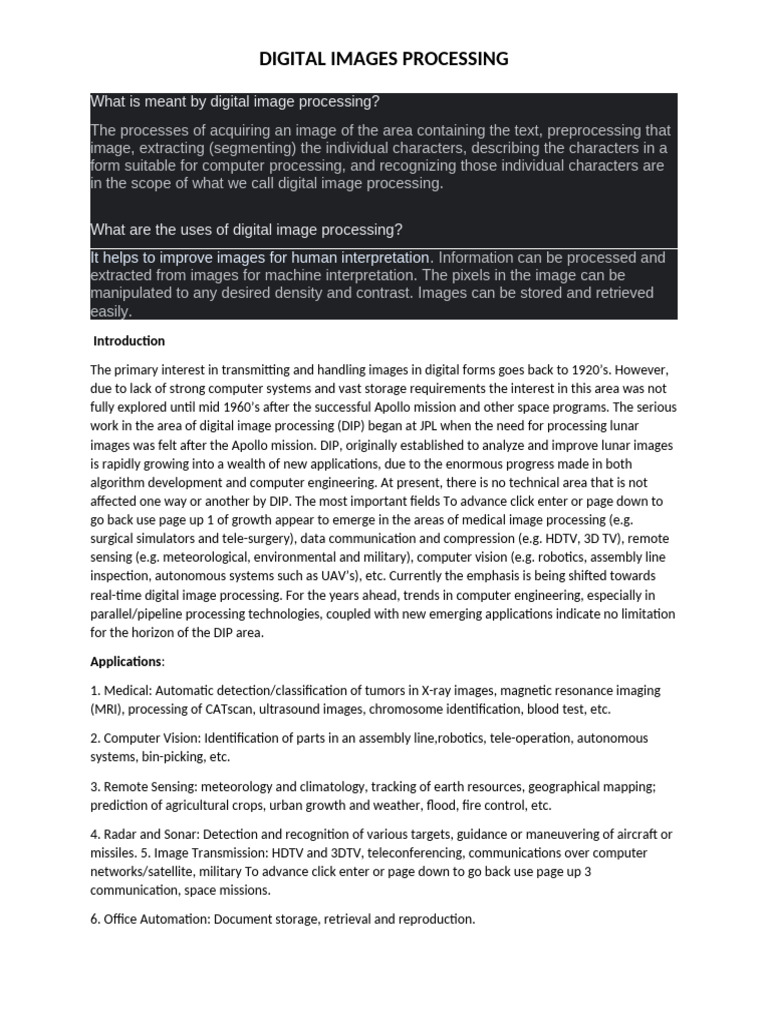 What Is Meant by Digital Image Processing | PDF | Digital Signal Processing | Image Segmentation