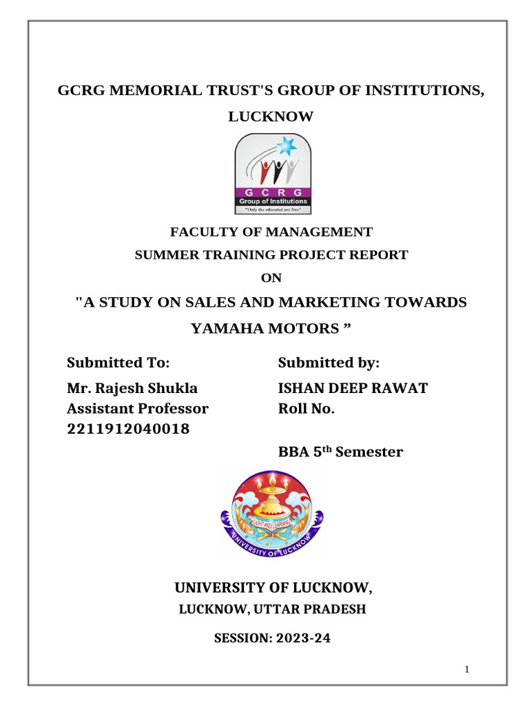 SUMMER REPORT YAMAHA ISHAN | PDF | Marketing | Marketing Strategy