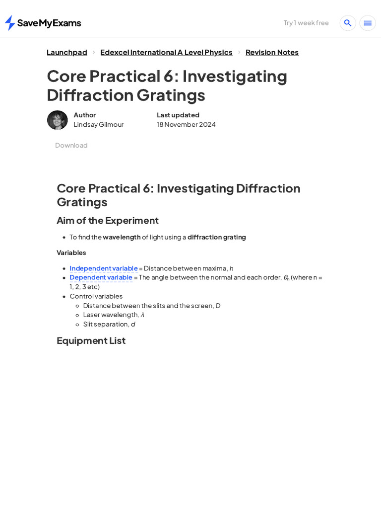 Physics Diffraction Grating Guide | PDF | Diffraction | Wavelength